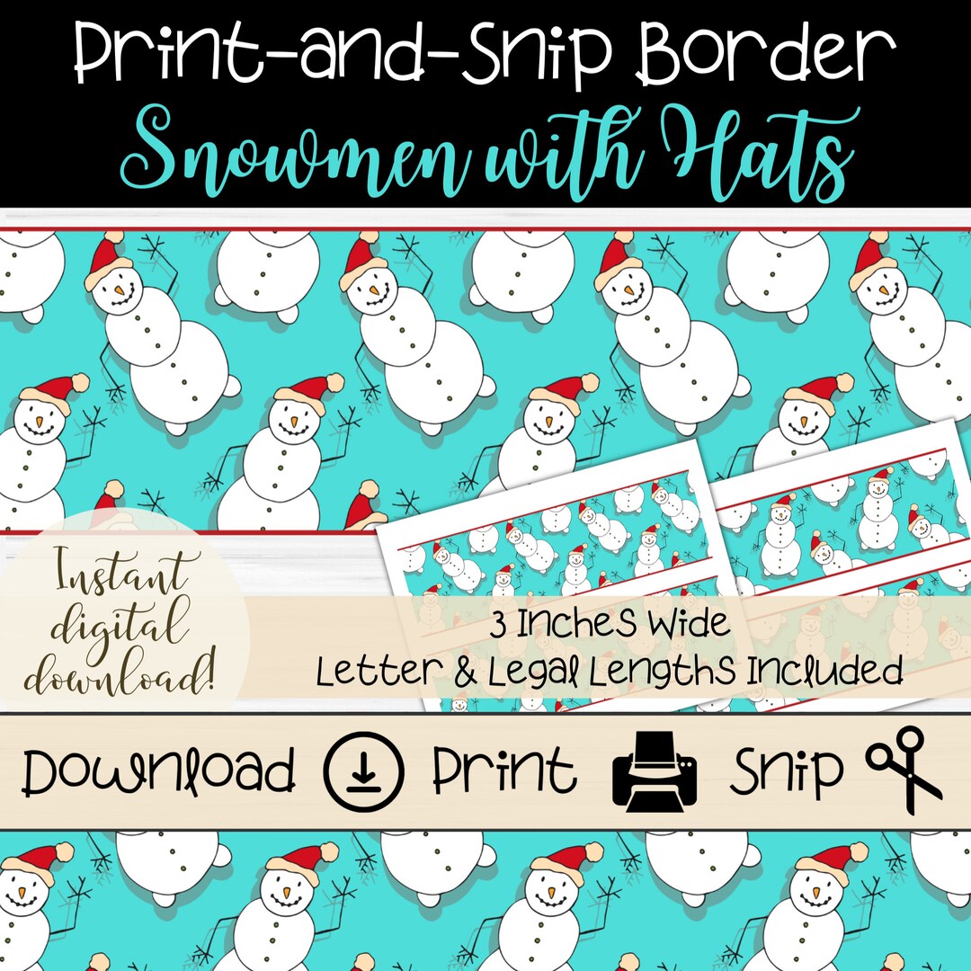 Smiling Snowmen With Hats Bulletin Board Border, Printable Trim for ...