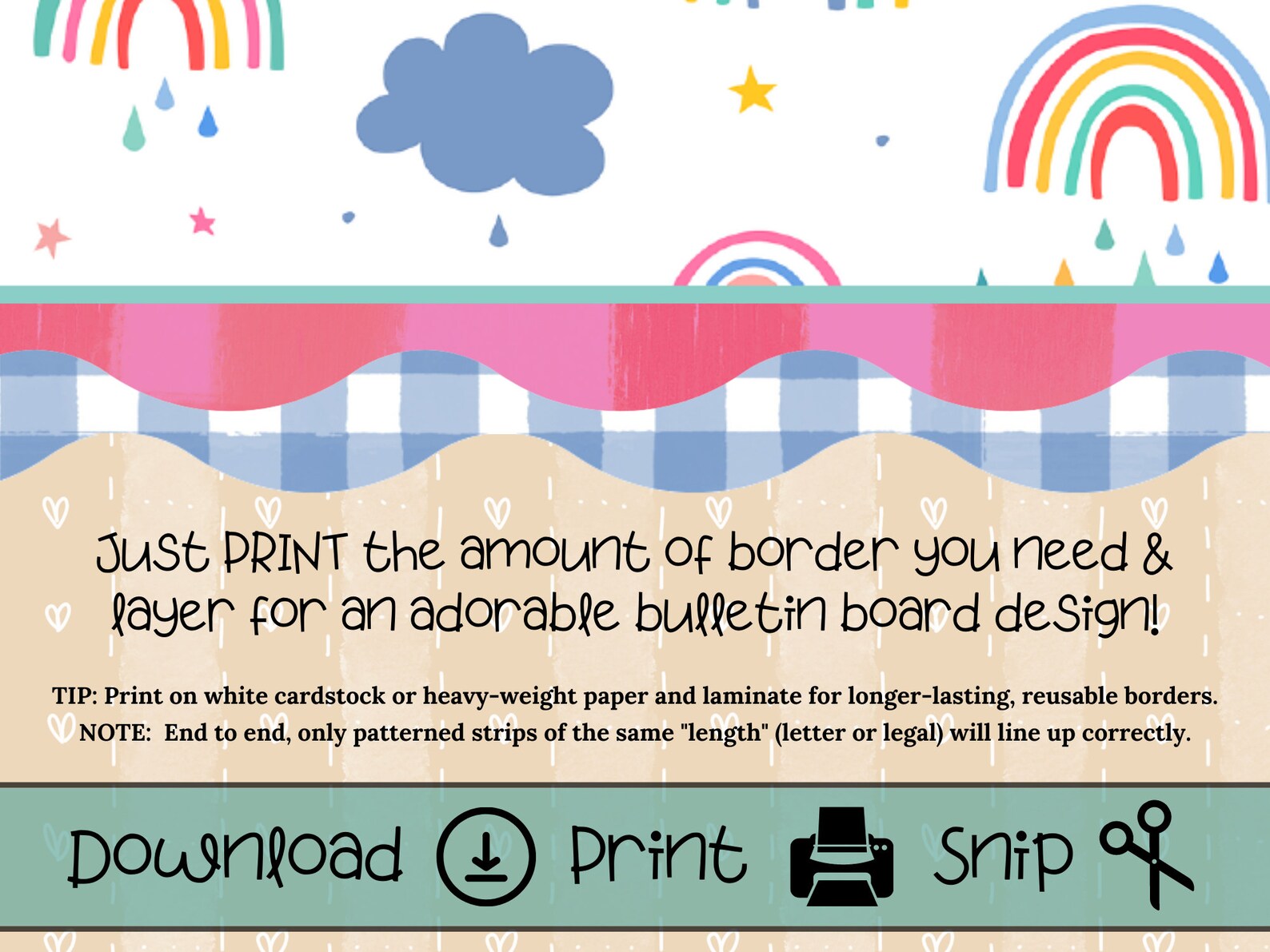 Bulletin Board Printable Border Set Boho Clouds and Rainbows - Etsy