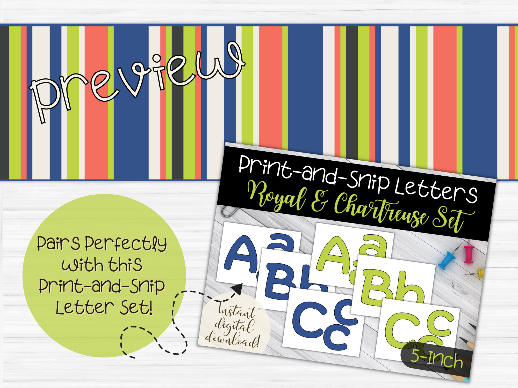 Striped Bulletin Board Border: Colorful Classroom Trim (digital ...