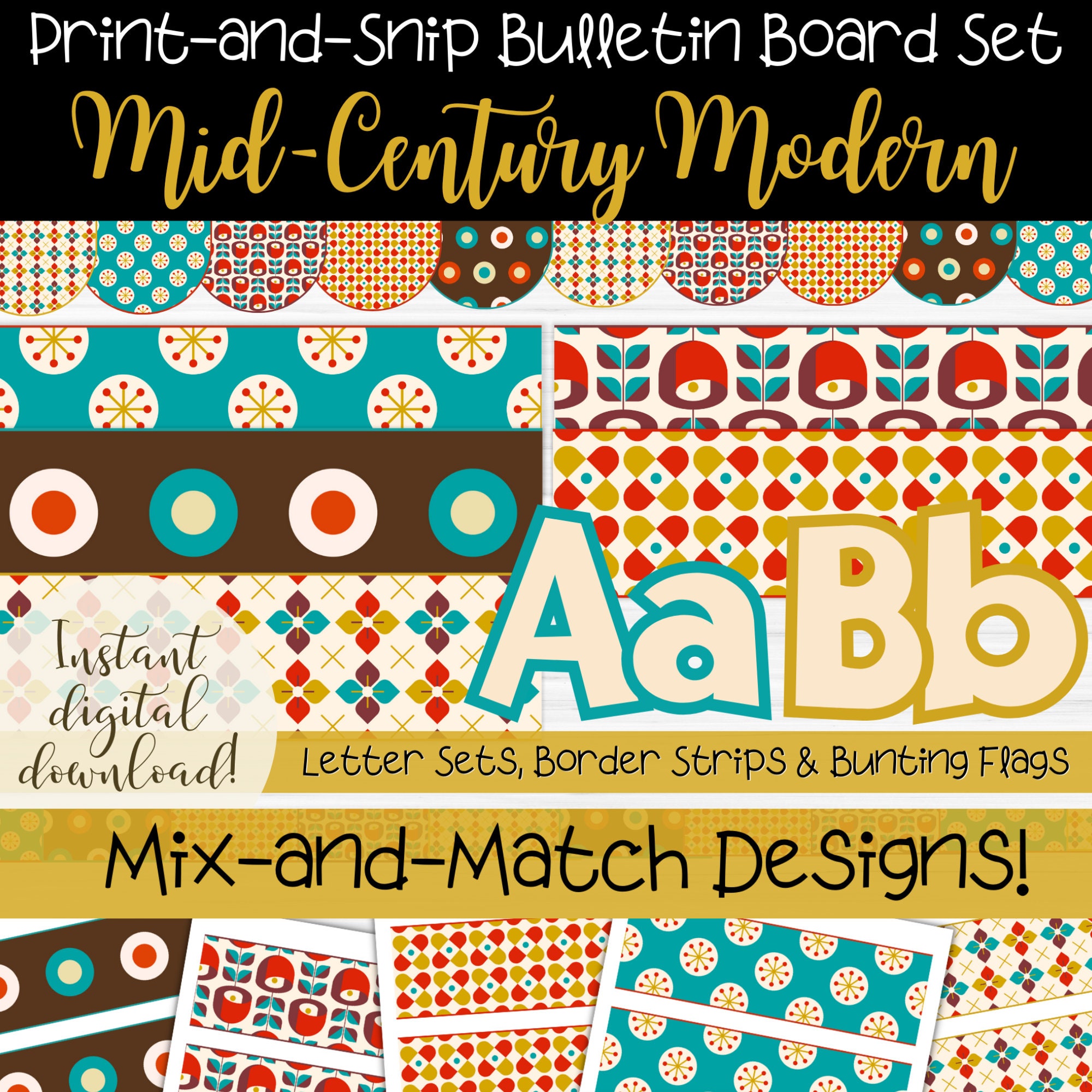 Mid-century Modern Bulletin Board Set Printable Mix and Match Bulletin ...