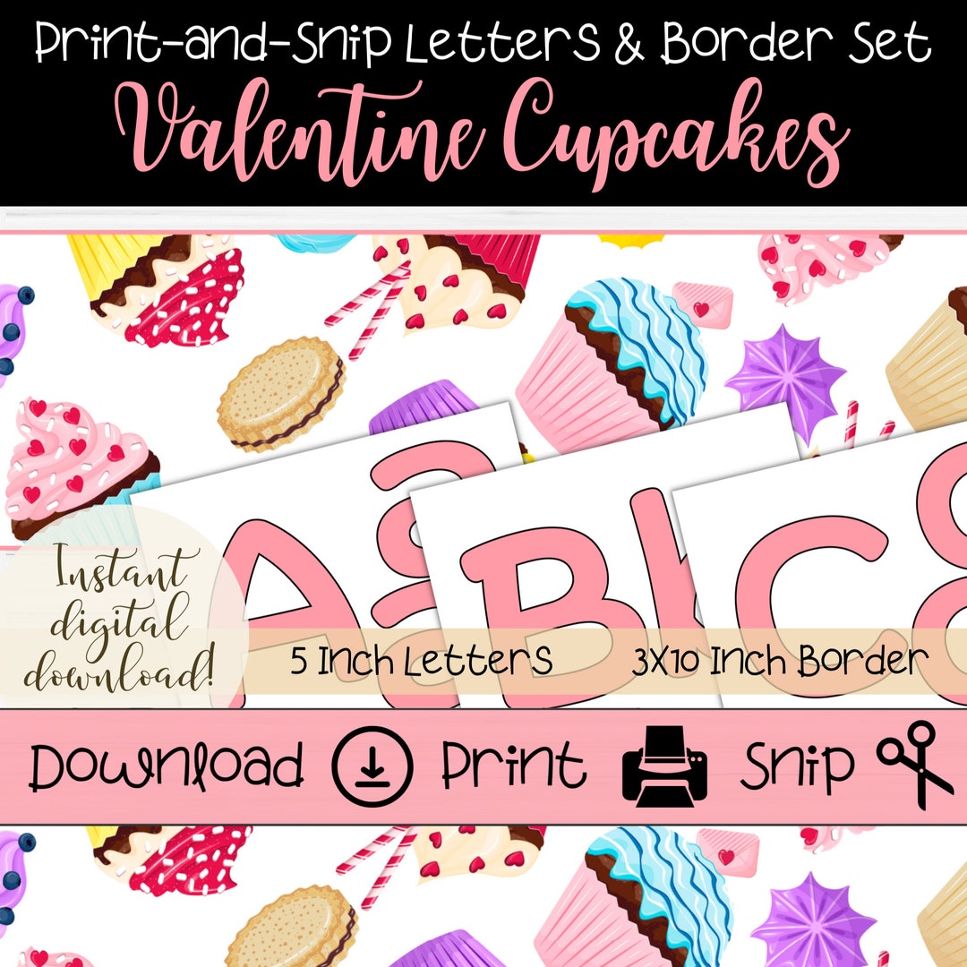 Valentine Cupcake Bulletin Board Set | Printable Pink Letters ...