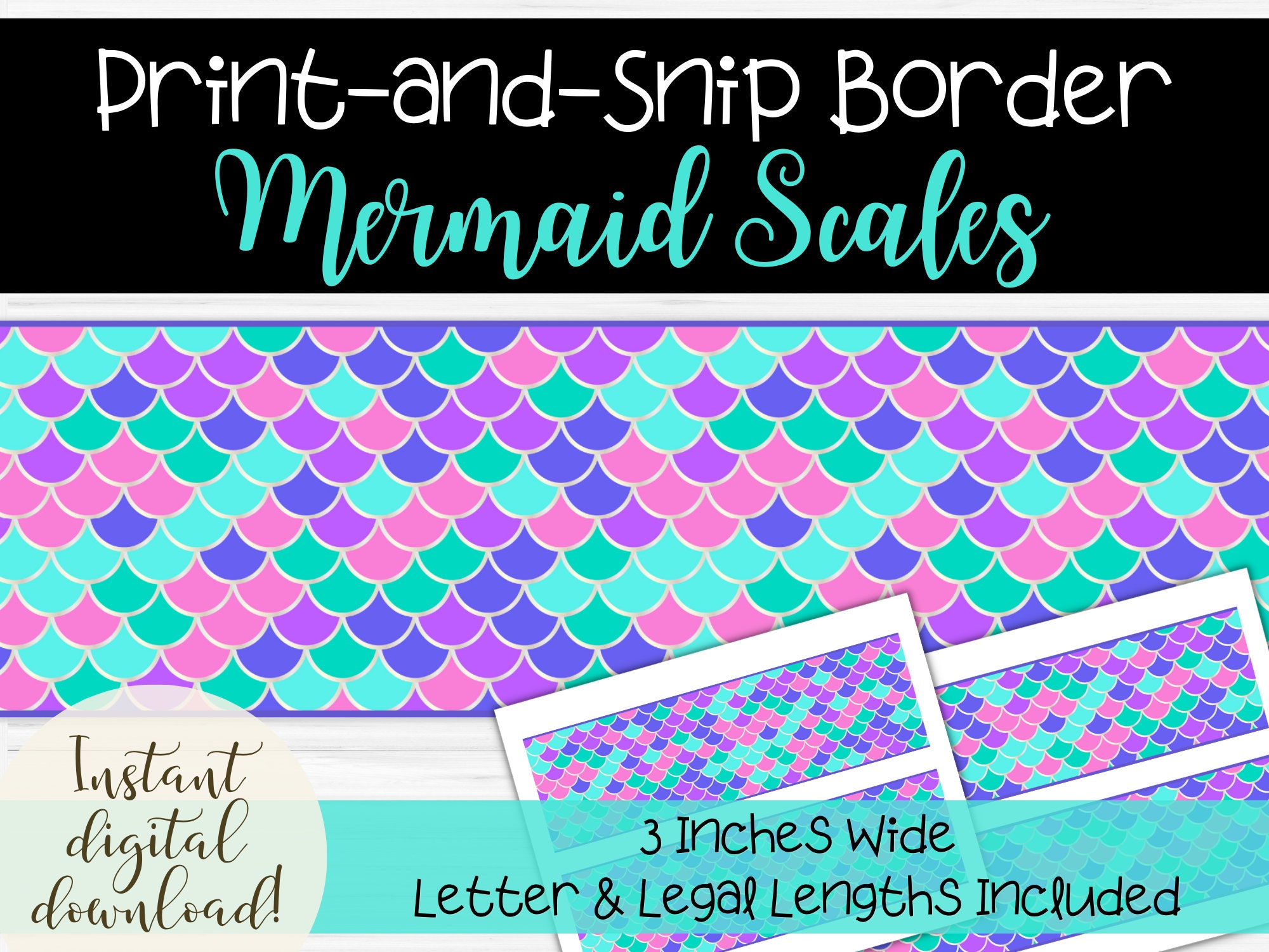 Mermaid Scales Bulletin Board Border: Hot Pink, Blue & Purple (digital ...