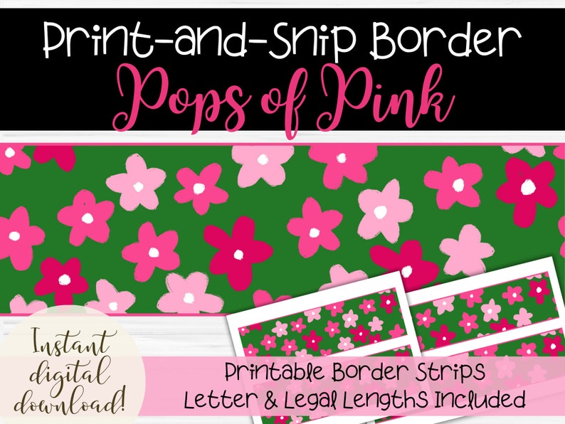 Pink Floral Bulletin Board Border, Printable Spring Border Strips ...