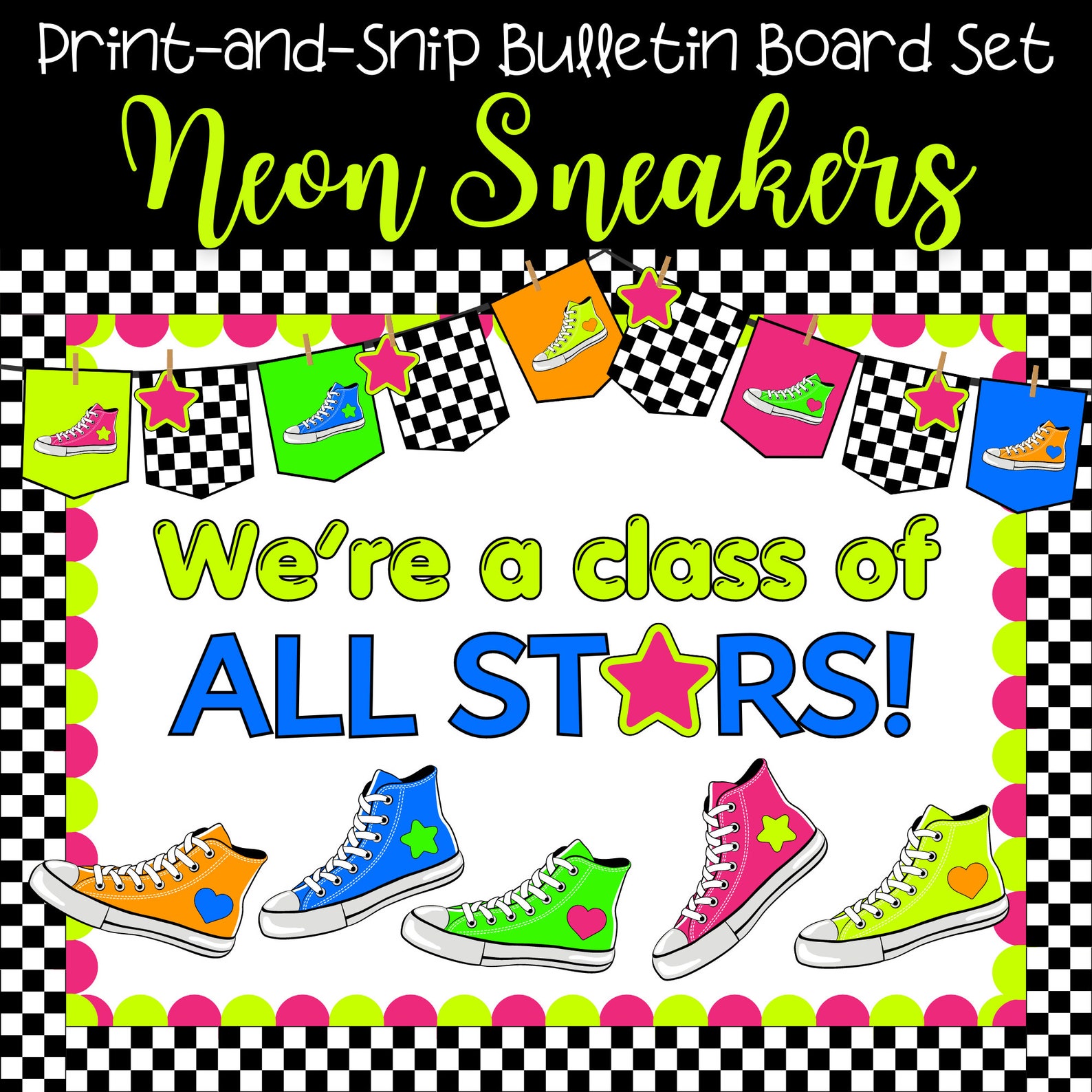 Classroom Bulletin Board Kit Neon High-top Sneakers Theme Customize ...