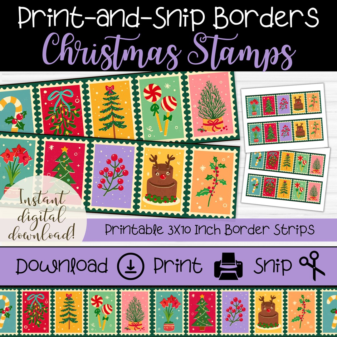 Christmas Stamps Bulletin Board Borders | Printable Holiday Classroom ...