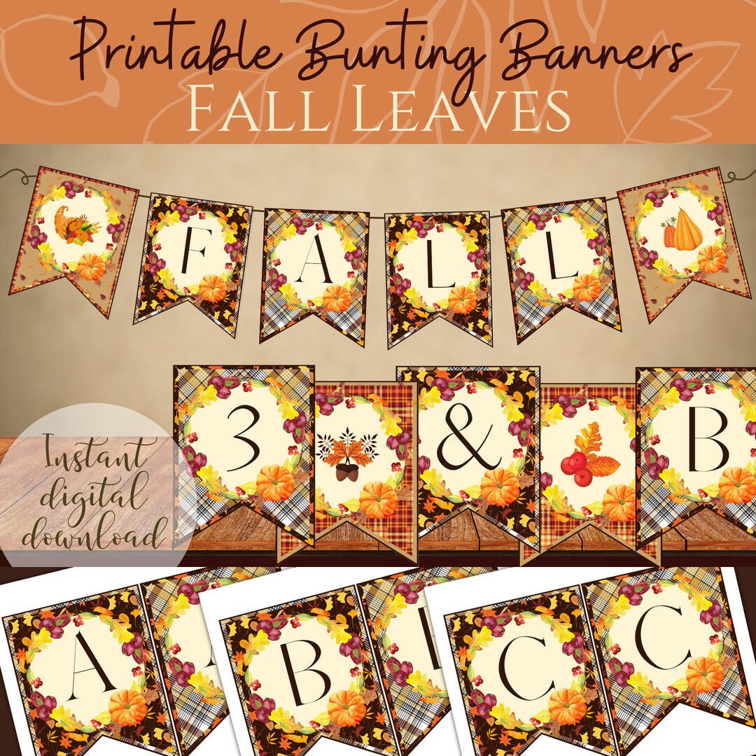 Printable Fall Leaves Bunting Banner Letters and Numbers DIY - Etsy