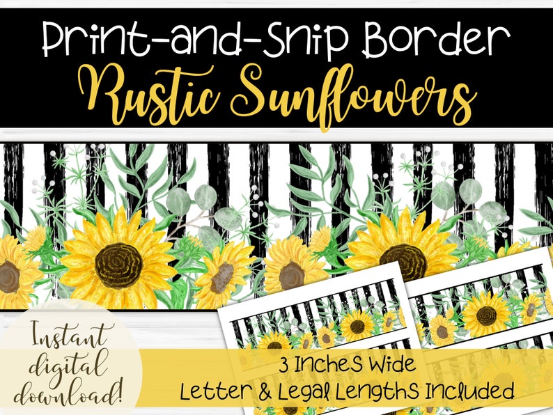 Rustic Sunflowers Bulletin Board Border Printable Sunflower Themed ...