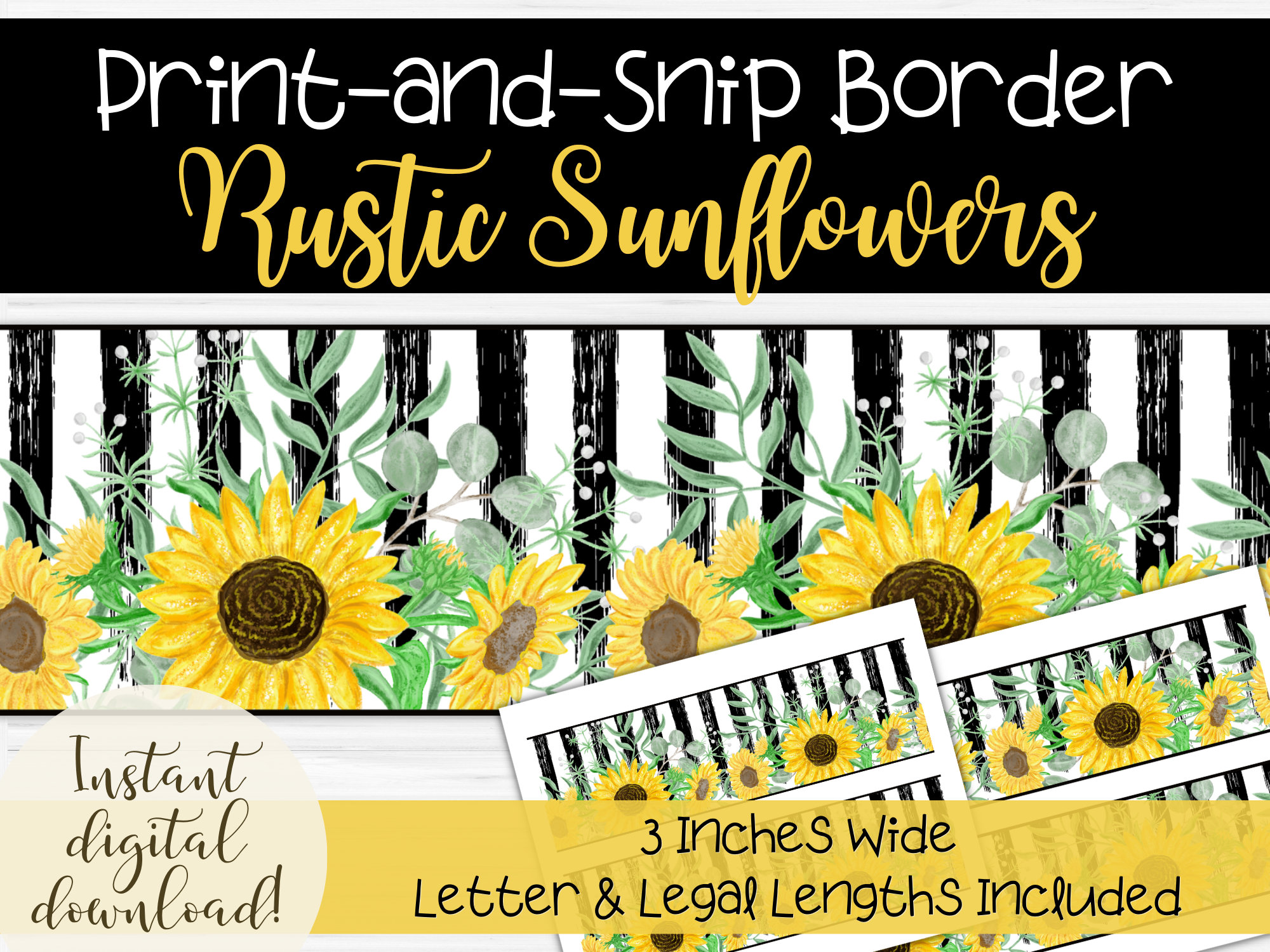 Rustic Sunflower Bulletin Board Border: Printable Floral Trim (digital ...