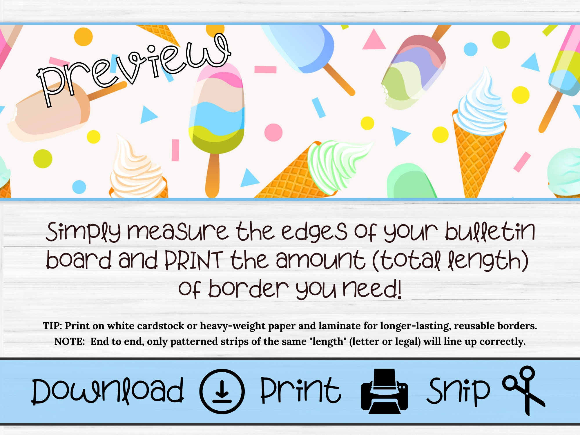 Ice Cream Party Bulletin Board Border Strips Printable Trim - Etsy