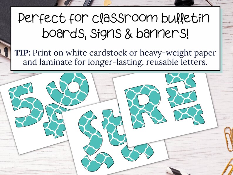 Printable Turquoise Letter Set With White Quatrefoil Pattern for DIY ...