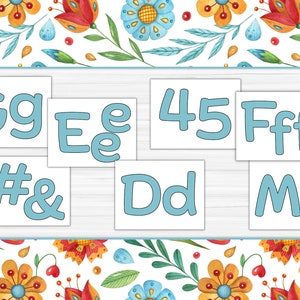 Printable Floral Folk Art Patterned Border and Blue Letter Set for ...