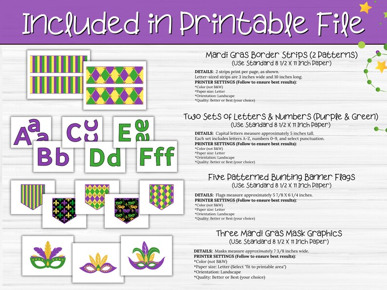 Mardi Gras Bulletin Board Set Printable Carnival & Mardi Gras Classroom ...