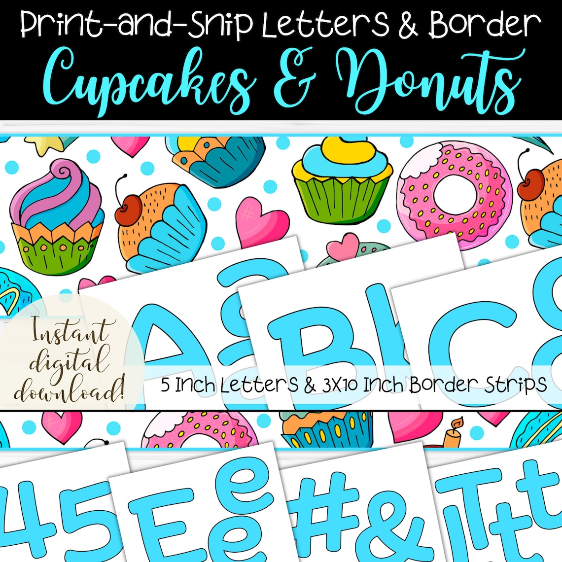 Bulletin Board Letters and Border Set, Printable Electric Sky Blue ...