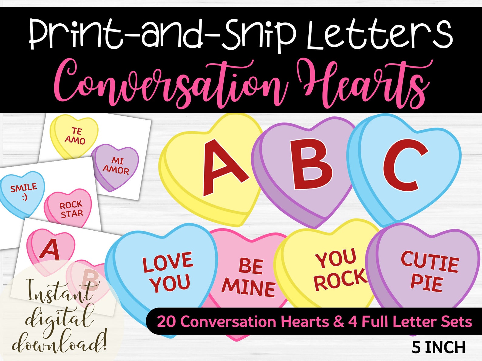 Valentine's Day Conversation Heart Letters: Printable Candy Theme ...