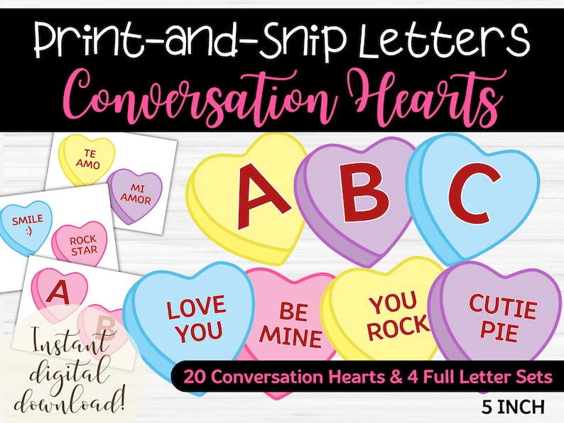 Valentine's Day Conversation Heart Letters | Printable Conversation ...