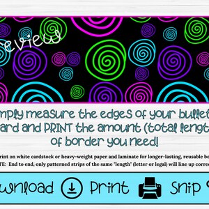 Printable Neon Swirls Pattern Bulletin Board Border for Classroom ...
