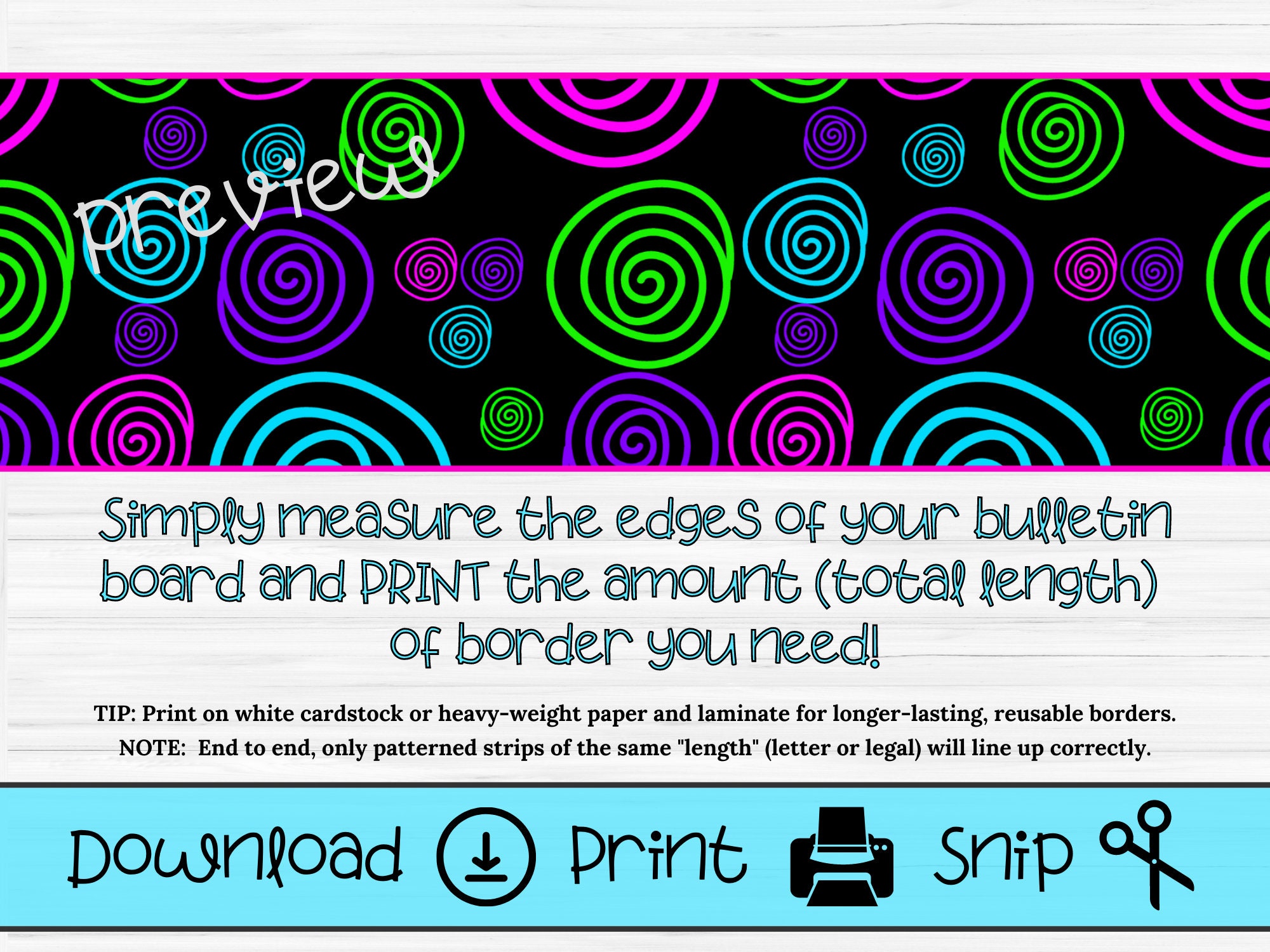 Printable Neon Swirls Pattern Bulletin Board Border for Classroom ...