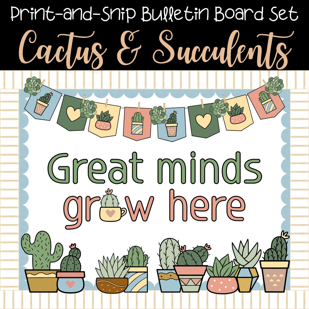Boho Cactus & Succulent Bulletin Board Kit, Printable Classroom ...