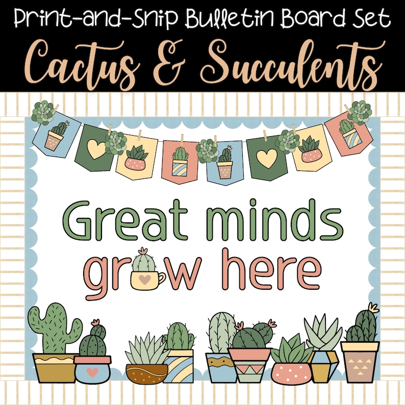 Boho Cactus Succulent Bulletin Board Kit, Neutral Classroom Decor ...