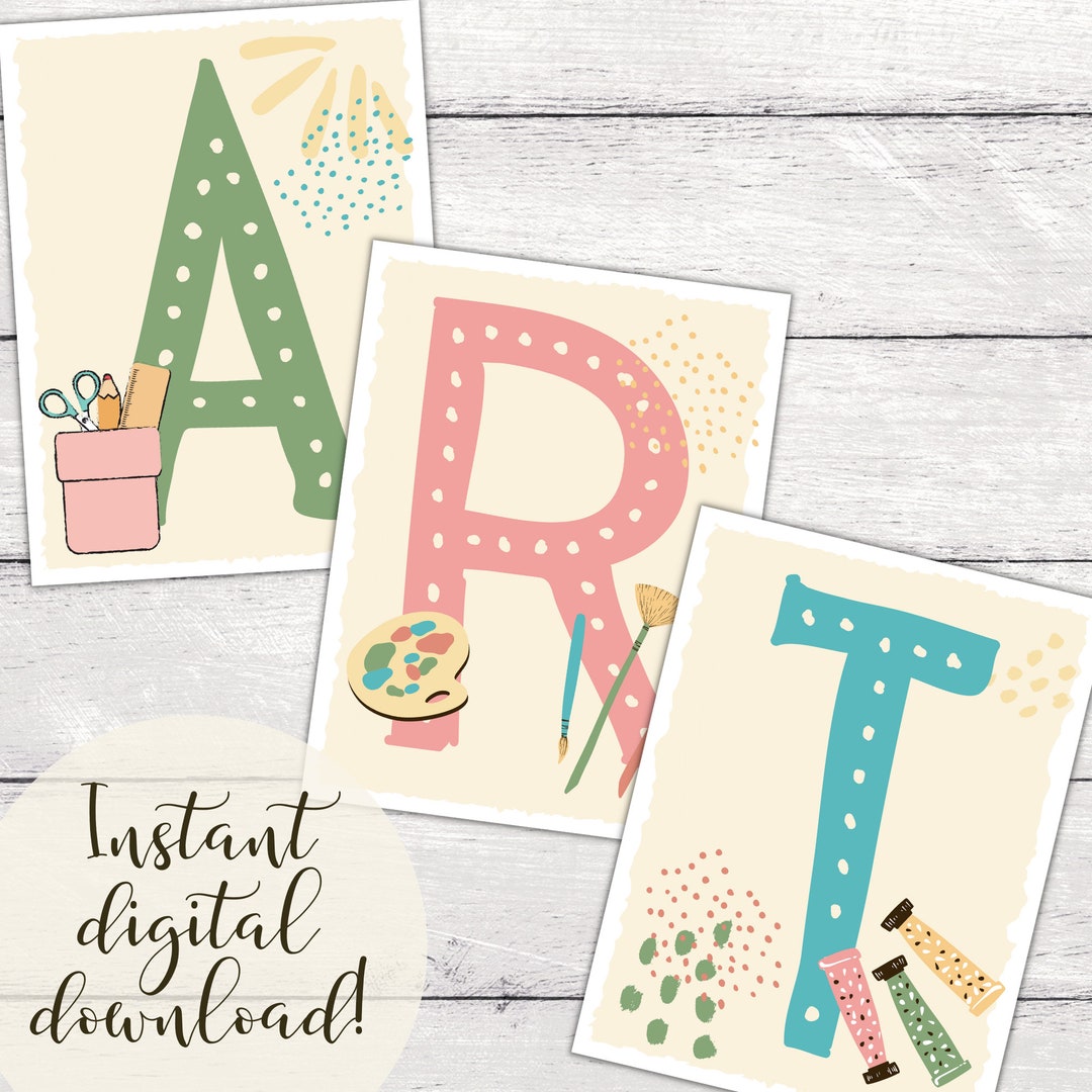 ART Letter Prints: Pastel Art Supplies Classroom Decor (digital ...
