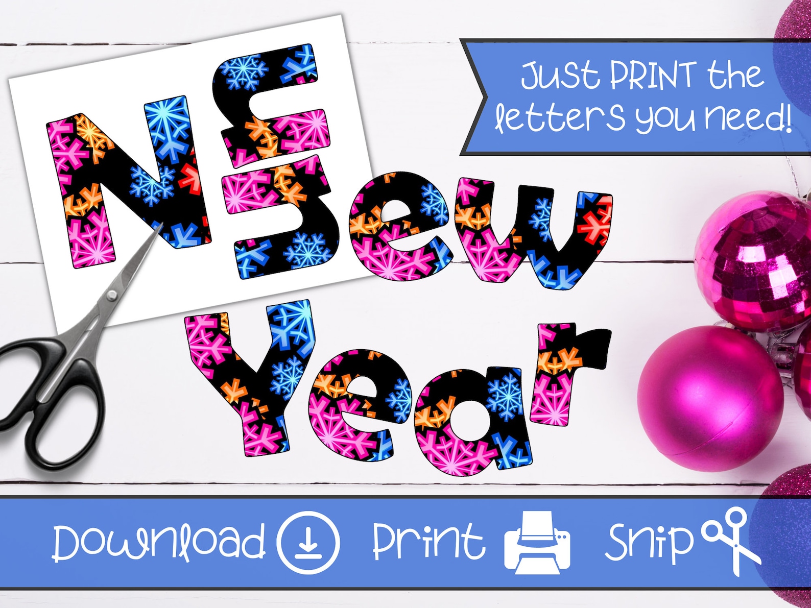 Neon Snowflakes Printable Bulletin Board Letters and Numbers, 5 Inch ...