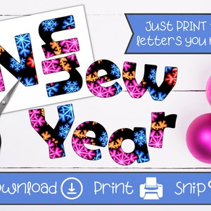 Neon Snowflakes Printable Bulletin Board Letters and Numbers, 5 Inch ...