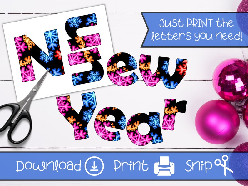 Neon Snowflakes Printable Bulletin Board Letters and Numbers, 5 Inch ...