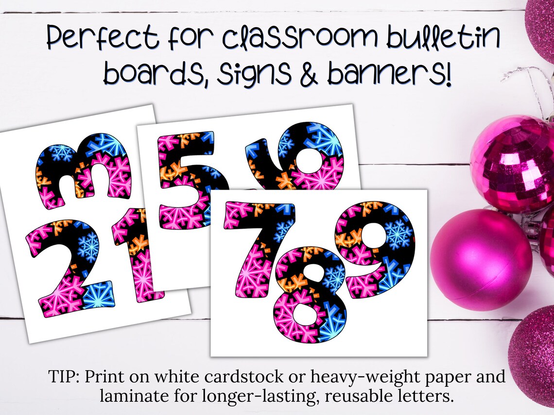 Neon Snowflakes Printable Bulletin Board Letters and Numbers - Etsy