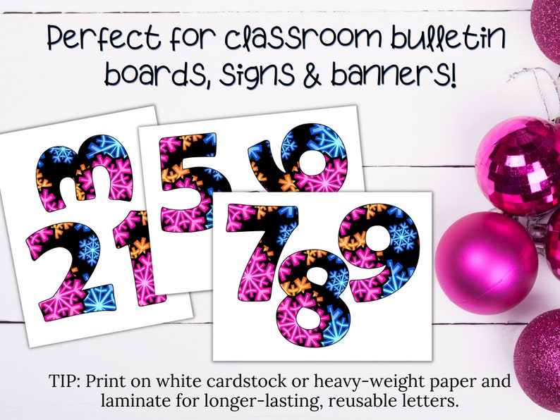 Neon Snowflakes Printable Bulletin Board Letters and Numbers, 5 Inch ...
