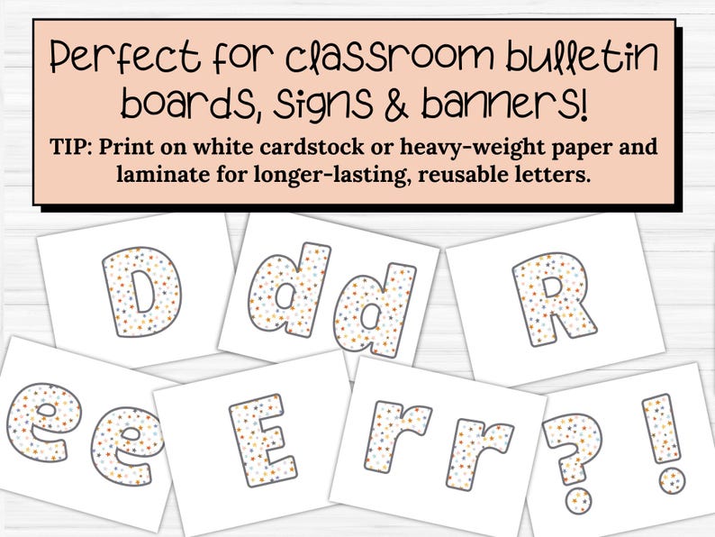 Stars Bulletin Board Letters: Neutral Classroom Theme (PDF & PNG ...