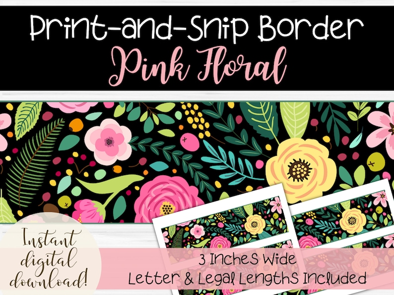 Floral Bulletin Board Border Pink Floral Theme Printable Border Strips ...