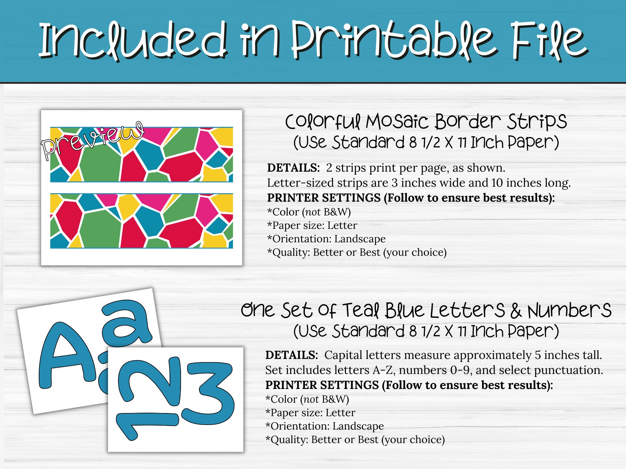 Colorful Mosaic Printable Bulletin Board Border and Teal Blue - Etsy