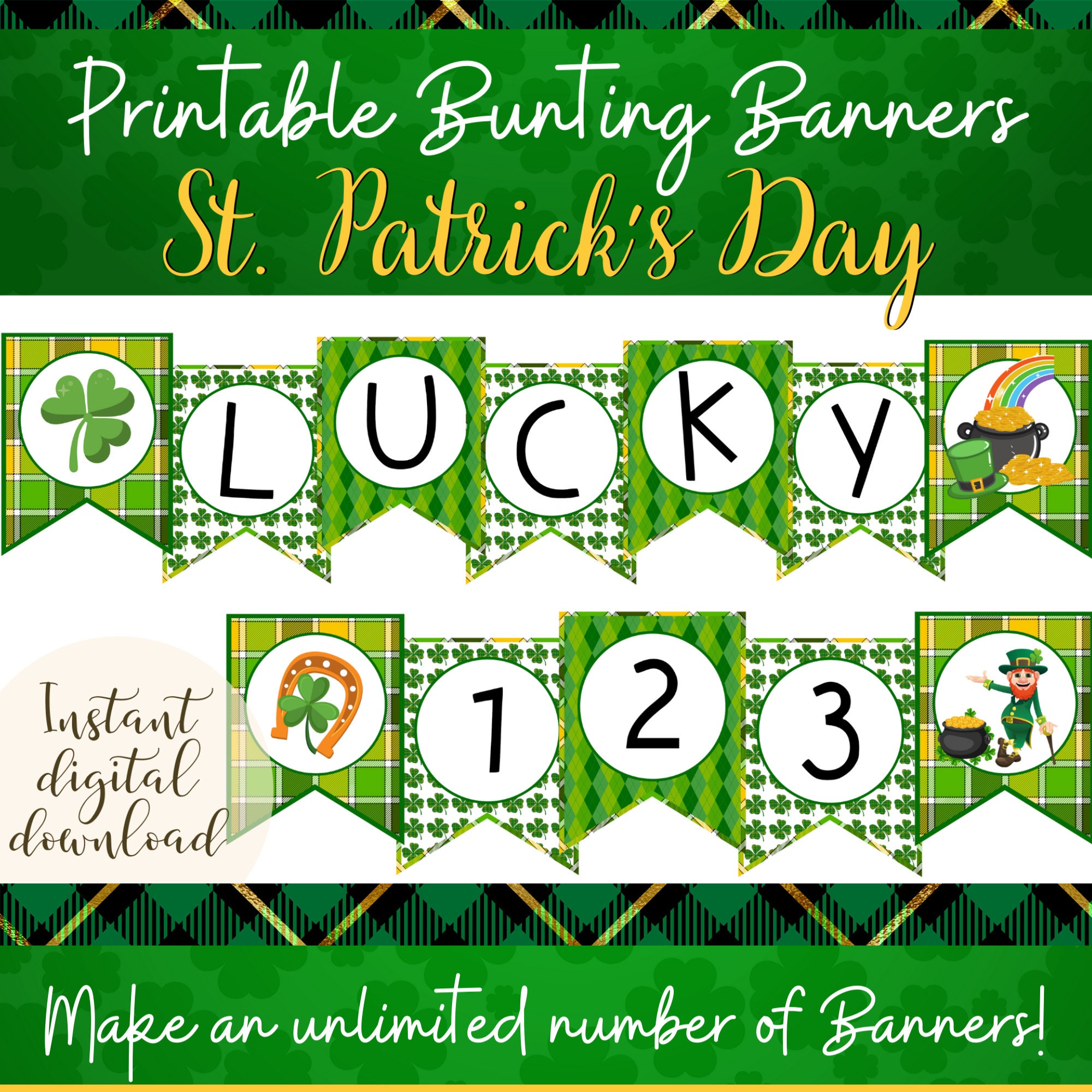 Printable St. Patrick's Day Bunting Banner Flags, DIY Holiday Decor for ...