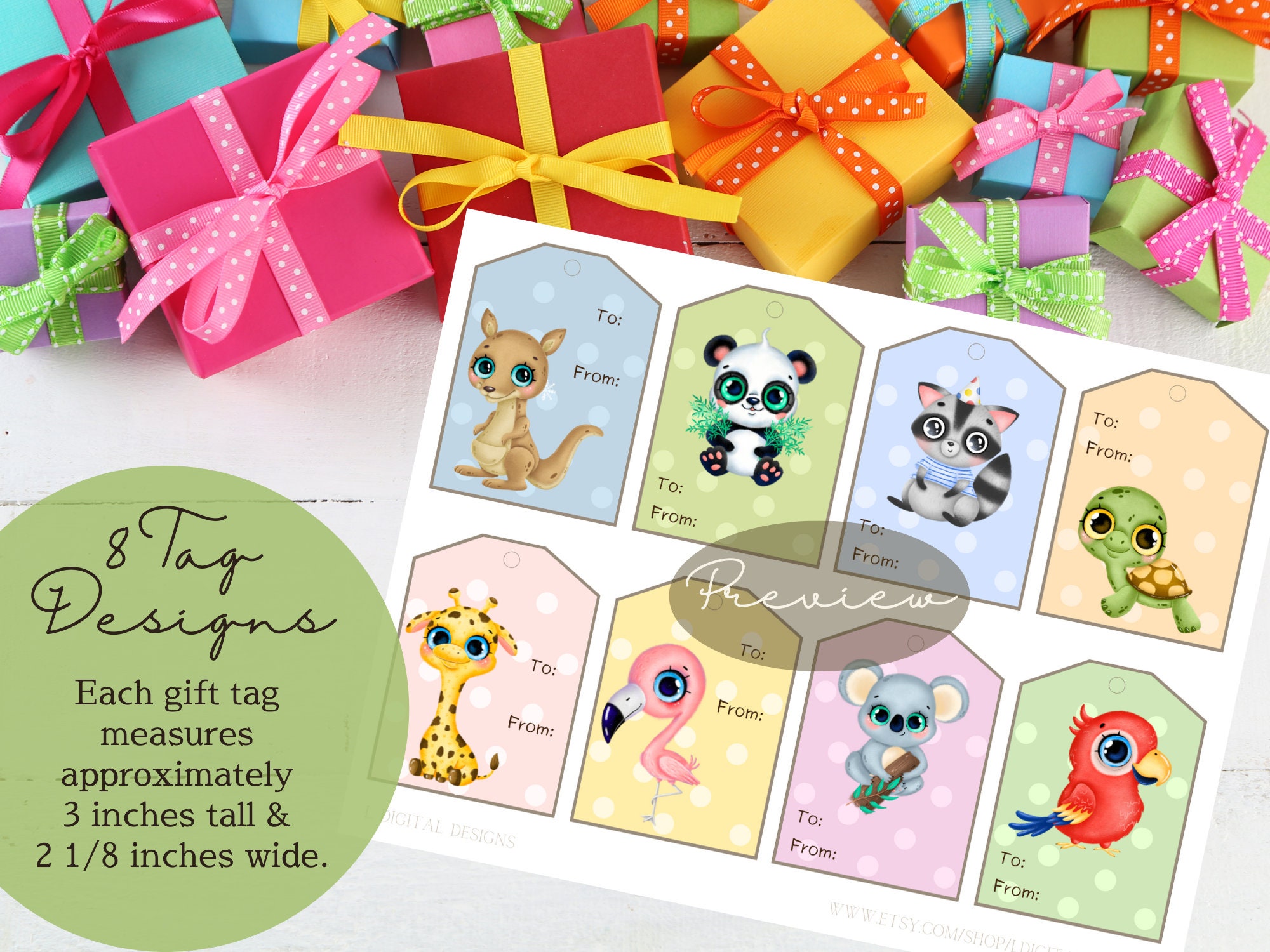 Printable Animal Gift Tags: Kids Birthday Presents (PDF) - Etsy