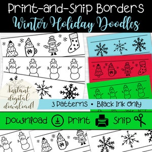 Winter Doodles Bulletin Board Border Strips | Black Ink Printable ...