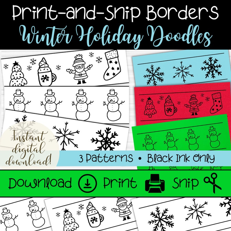 Winter Doodles Bulletin Board Border Strips Black Ink - Etsy
