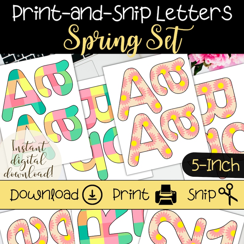 Printable Spring Bulletin Board Letters: Daisy & Checkered Sets ...