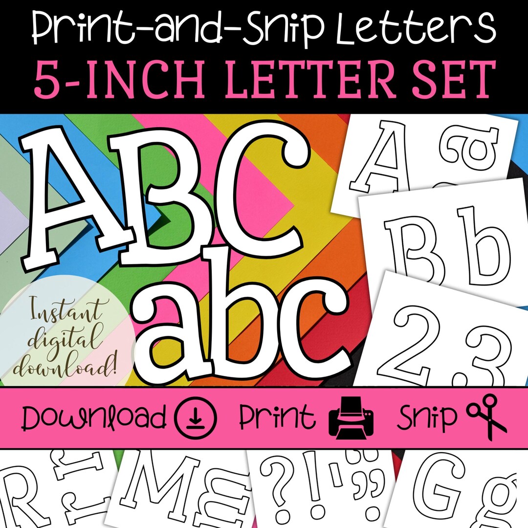 Large Bulletin Board Letter Set, Printable 5-inch Letters & Numbers for ...