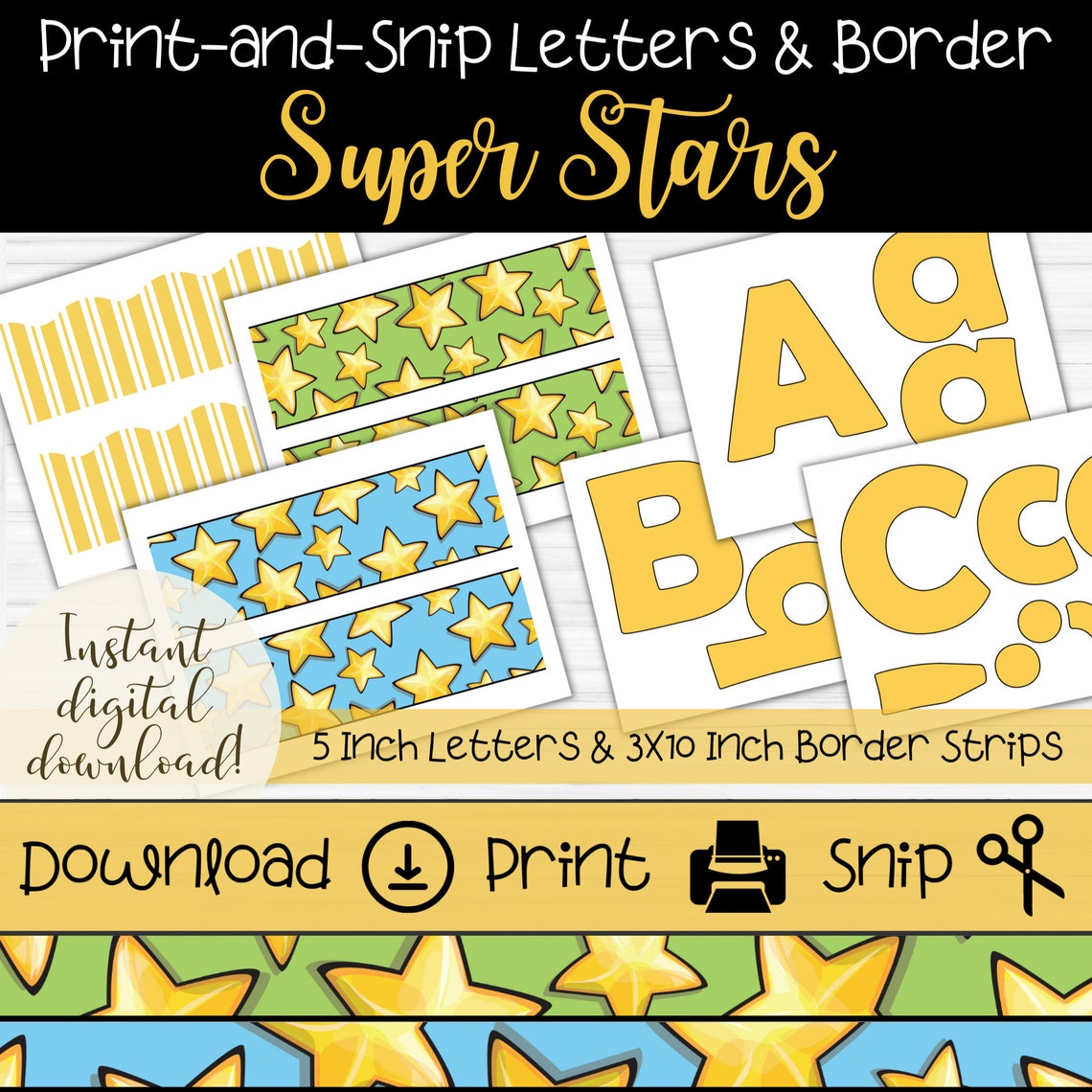 Star Bulletin Board Set: Yellow Letters and Borders (digital Download ...