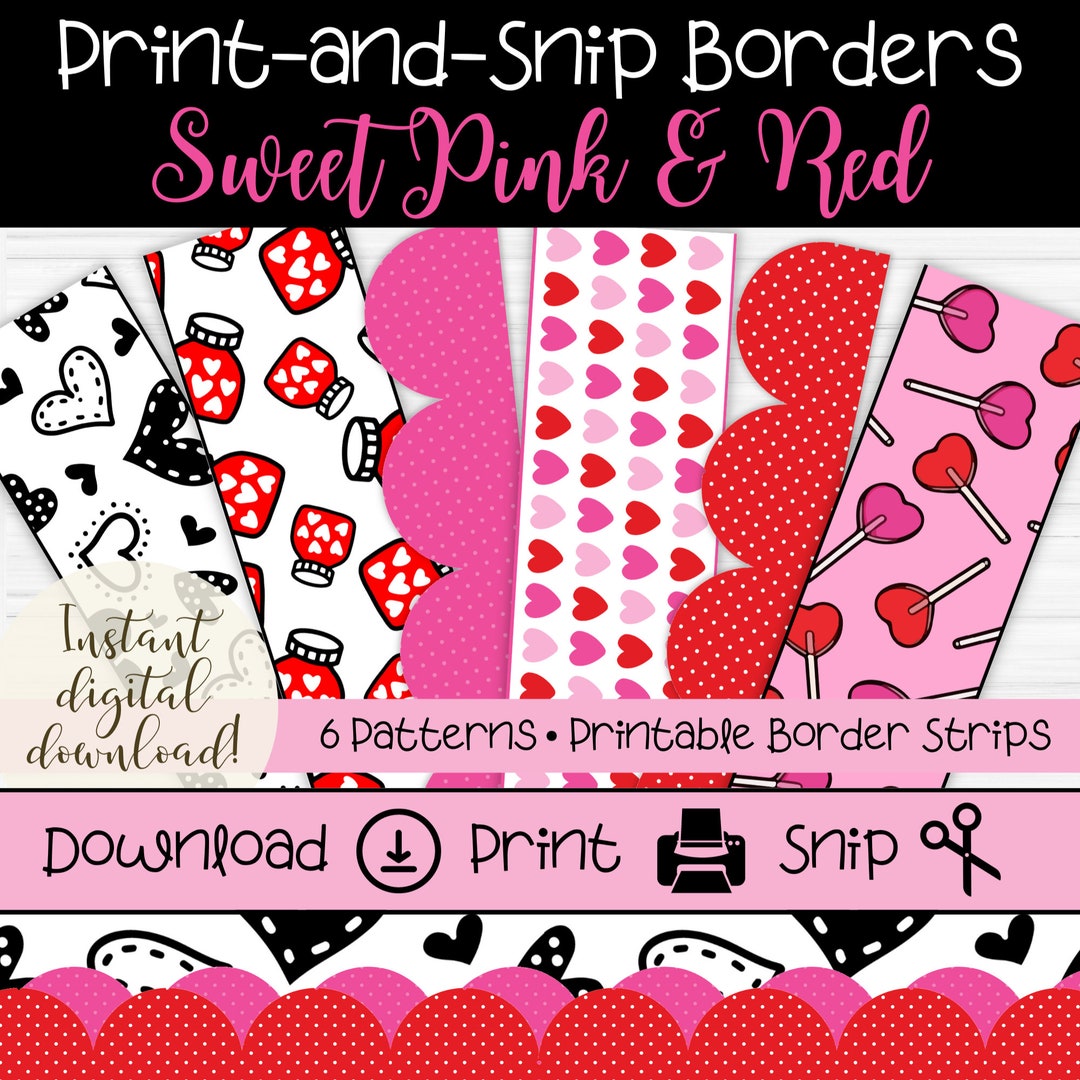 Valentine Bulletin Board Borders: Pink & Red Classroom Decor (digital ...