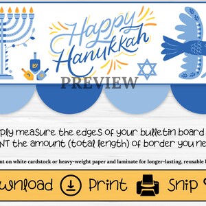 Hanukkah Bulletin Board Theme Set | Printable Happy Hanukkah Borders ...