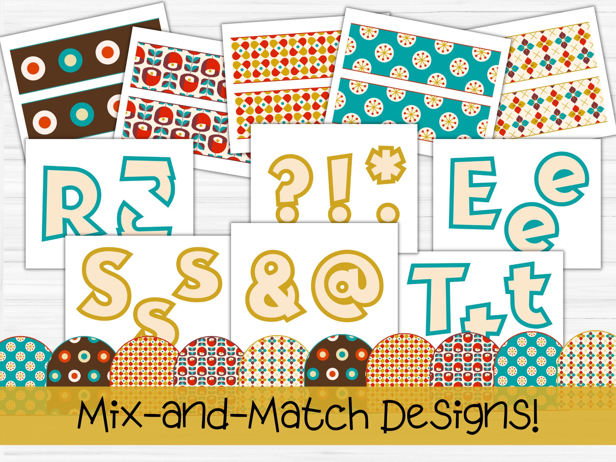 Mid-century Modern Bulletin Board Kit: Printable Letters & Borders ...