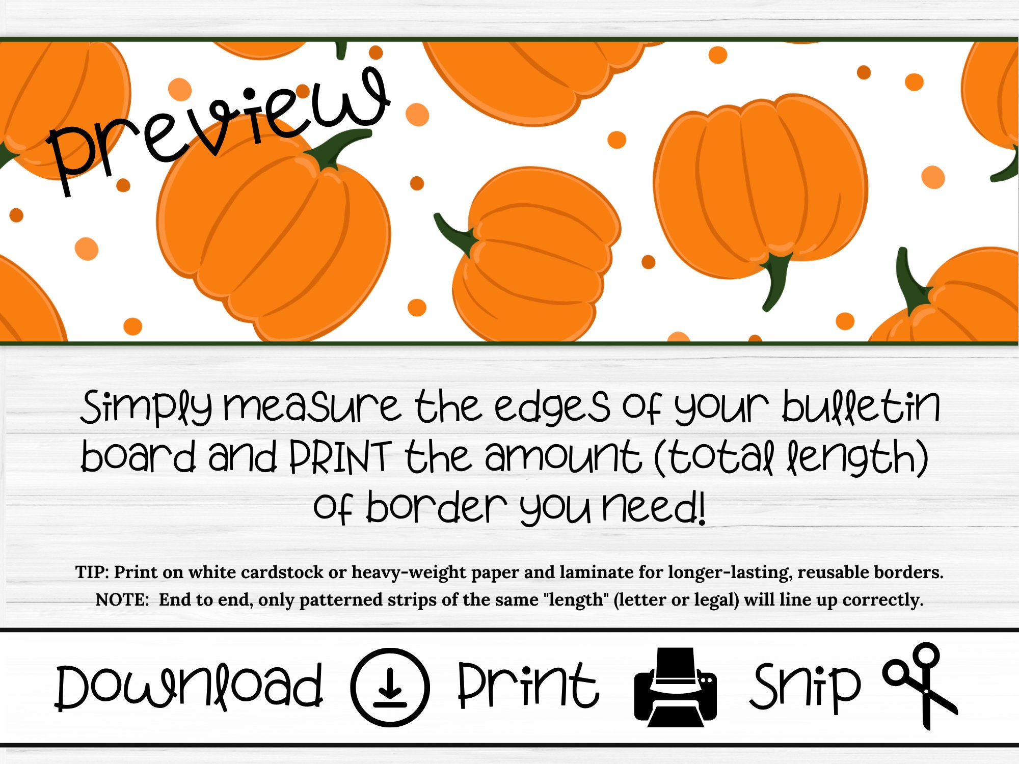 Pumpkin Bulletin Board Border Strips Printable Fall Border - Etsy