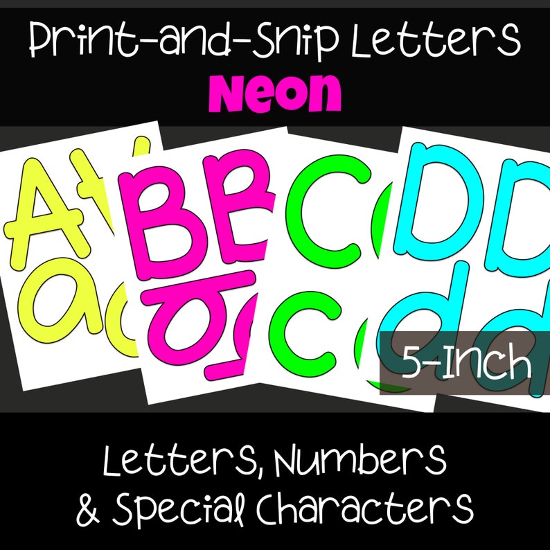 Neon Bulletin Board Letters Printable Letter Set for Teachers 5 Inch ...