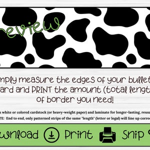 Cow Print Bulletin Board Border: Black Ink Printable Trim (digital ...