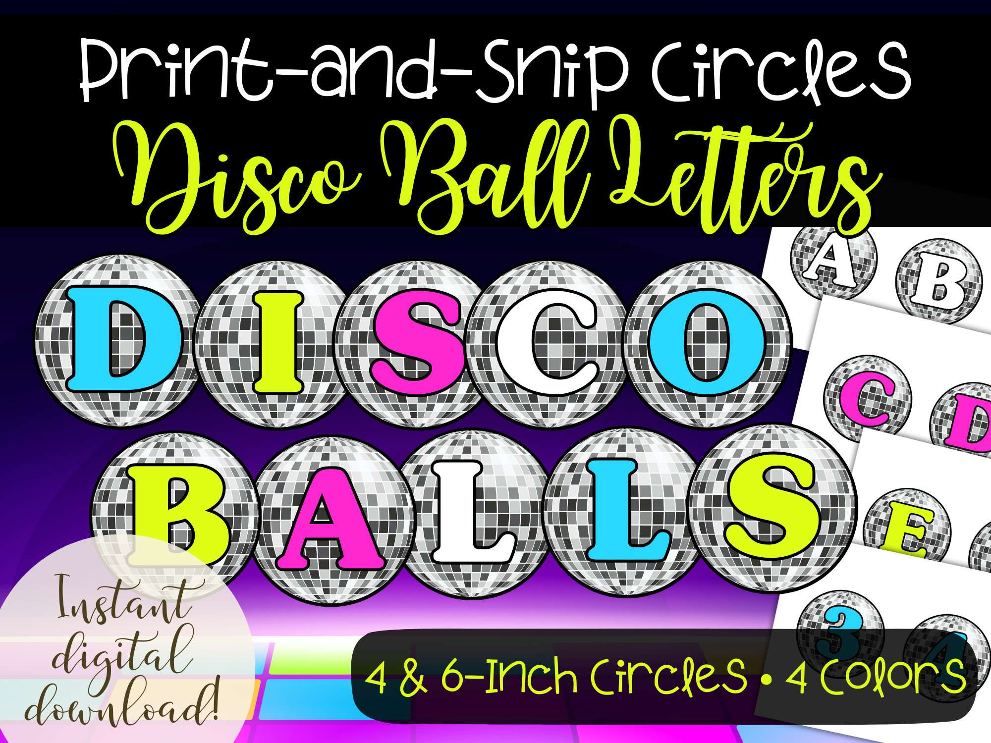 Retro Disco Ball Letters | Printable Letter Set | Bulletin Board, Party ...
