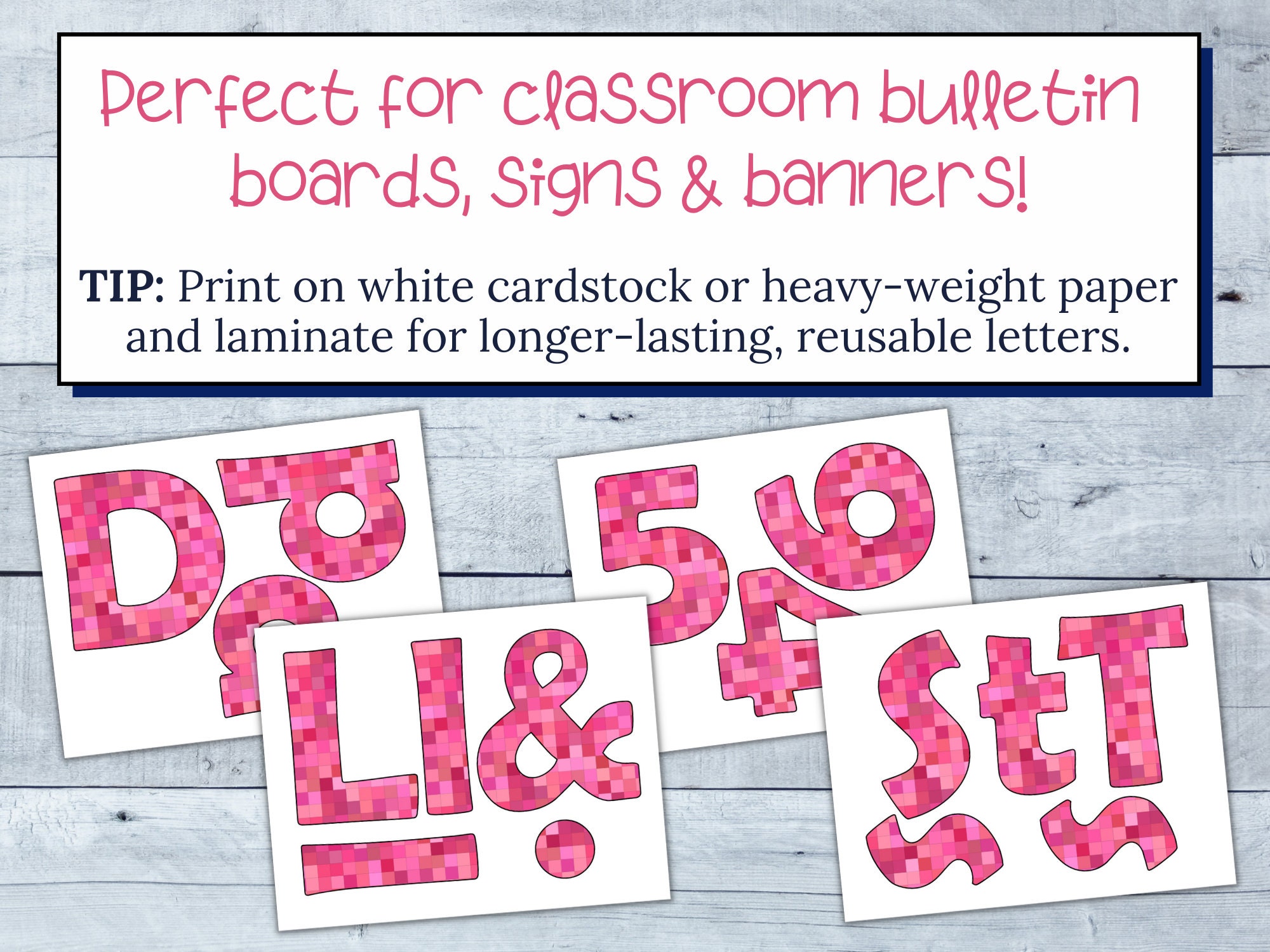Pink Pixel Bulletin Board Letters: Printable Classroom Decor (digital ...