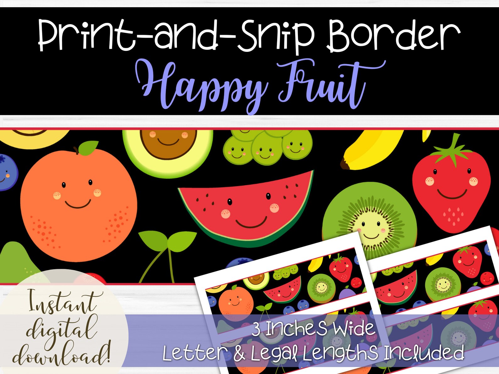 Fruit Bulletin Board Border Printable Border Strips for Teachers Bright ...