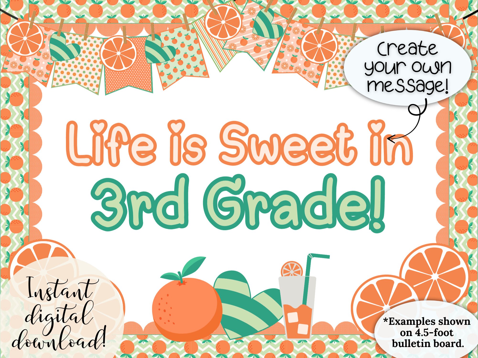 Bulletin Board Printable Kit Orange Fruit Themed Classroom Display Back ...