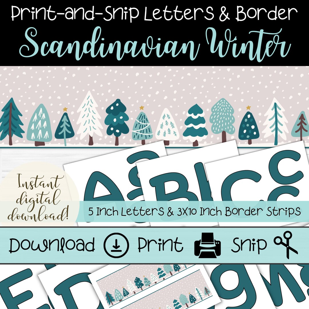 Snowy Winter Christmas Trees Bulletin Board Set | Scandinavian Winter ...